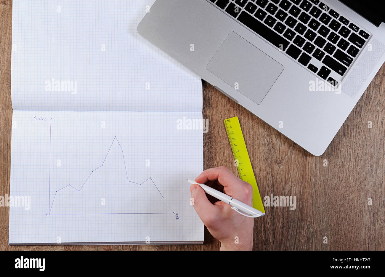 hand draw graph down notebook with schedule diagram dollars money ...