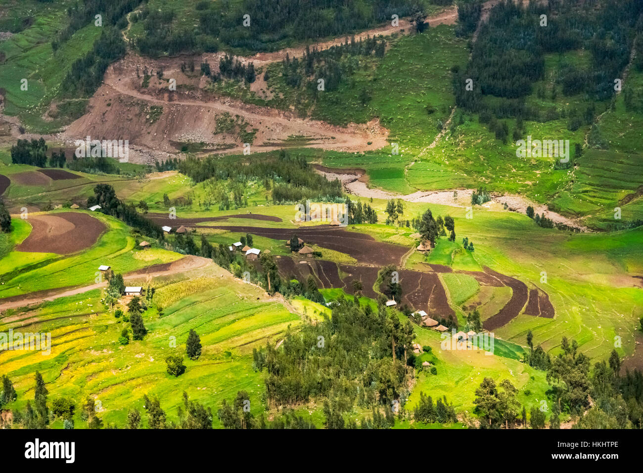 Village and terraced farmland in the mountain, Amhara Region, Ethiopia ...