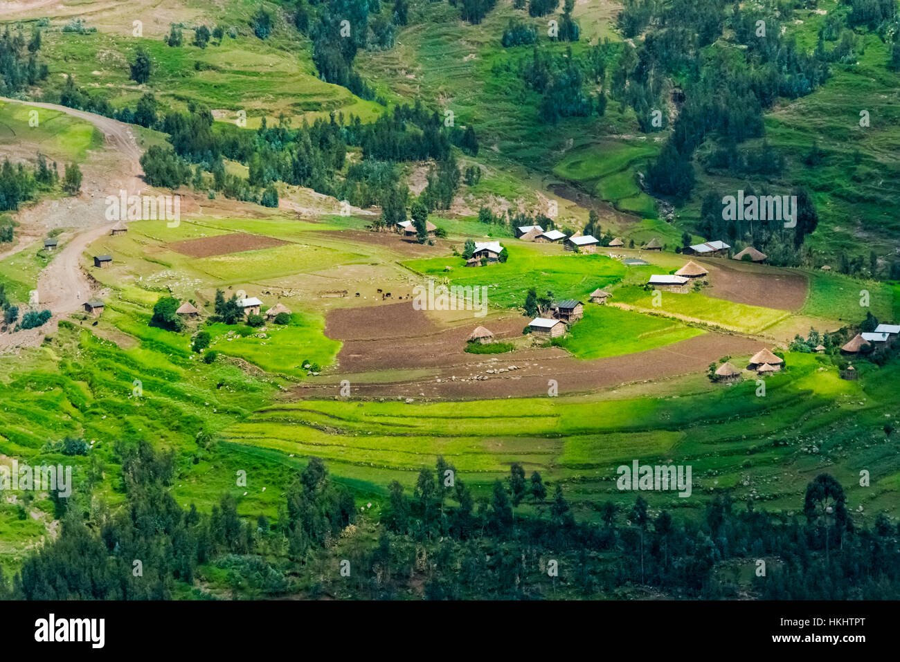 Village and terraced farmland in the mountain, Amhara Region, Ethiopia ...