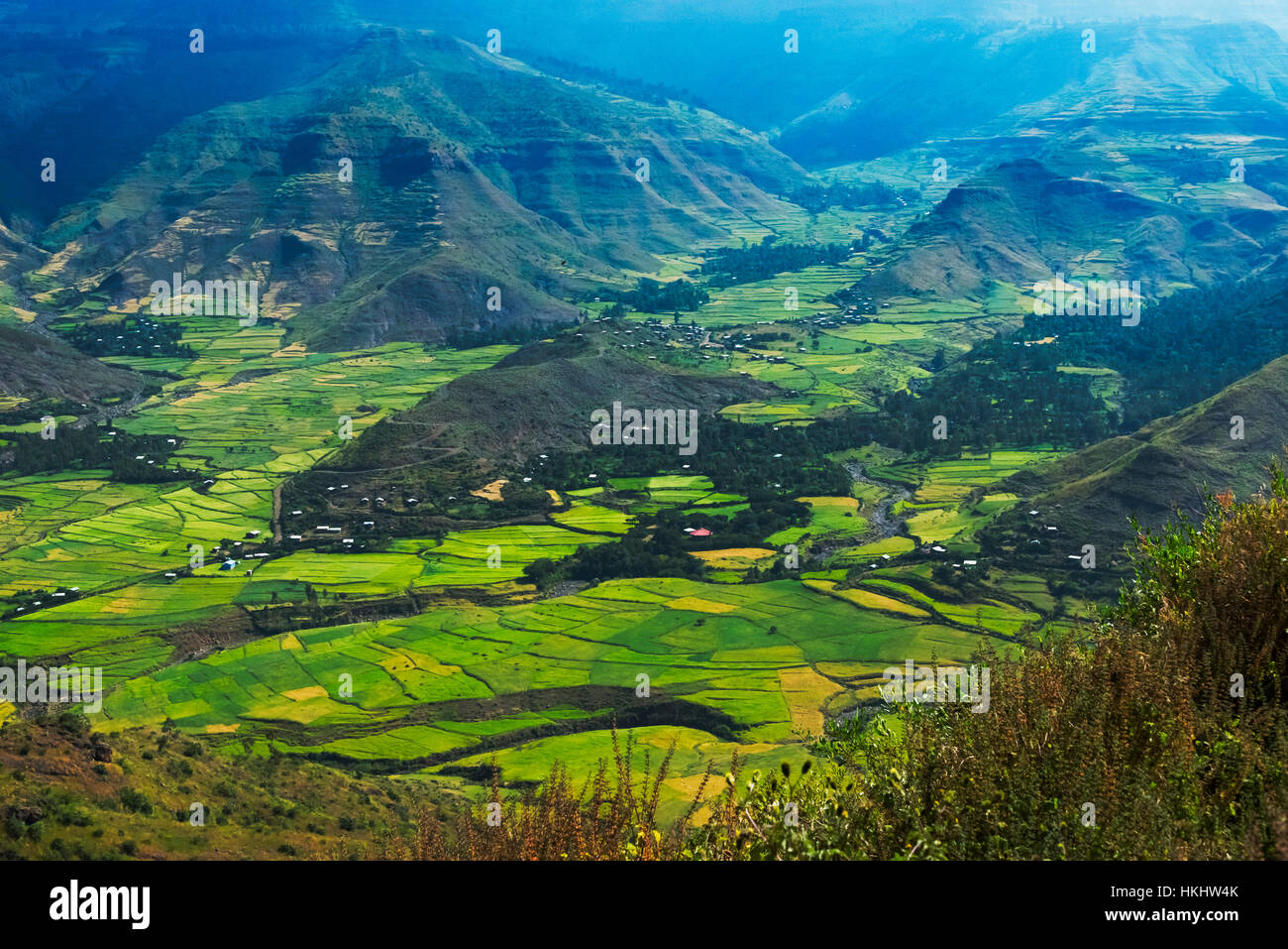 Farmland and village houses in the mountain, Lalibela, Ethiopia Stock ...