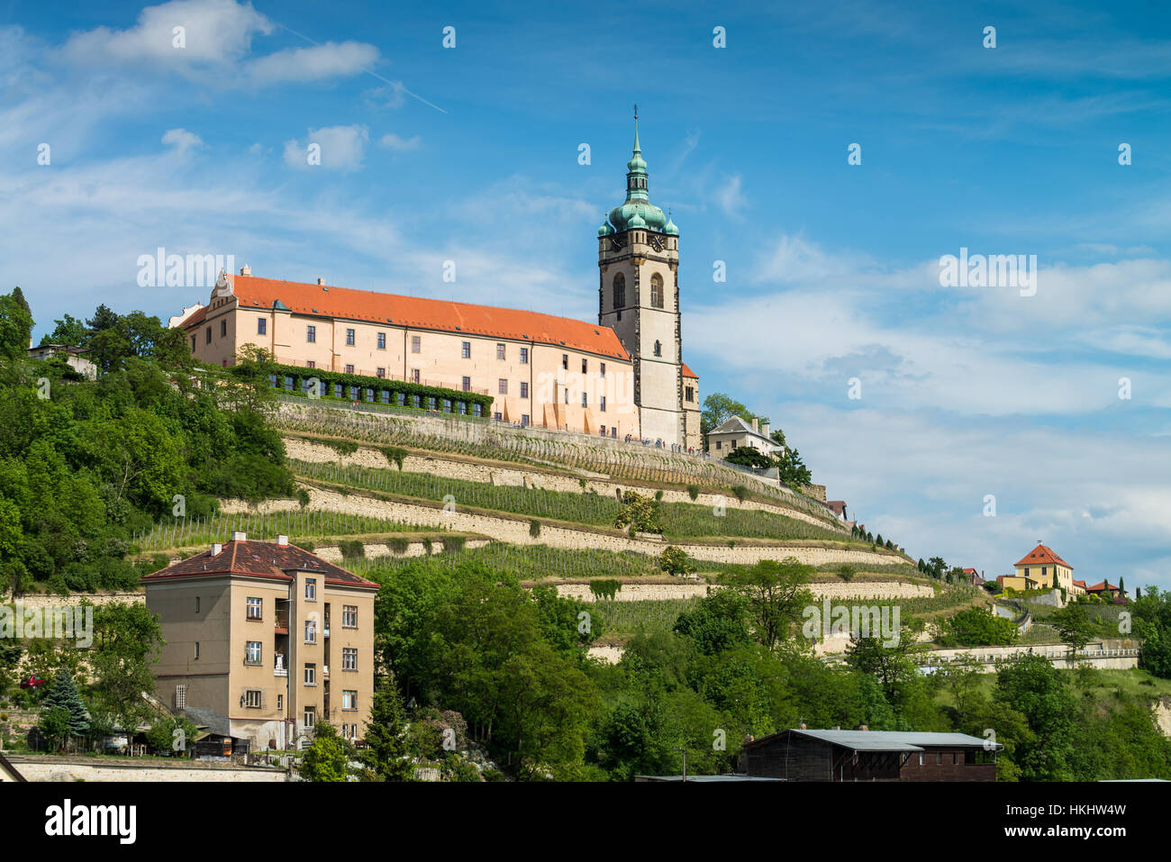 Castle Mělník over river Elbe, Melnik, Czech Republic, Central Bohemia ...
