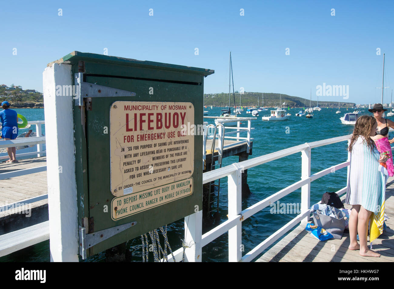 Traditional lifebuoy sign and cabinet at Balmoral Beach,Sydney ...