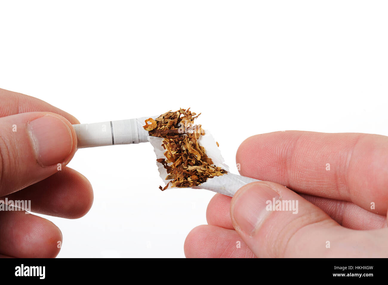 break cigarette on half with hands isolated on white Stock Photo - Alamy