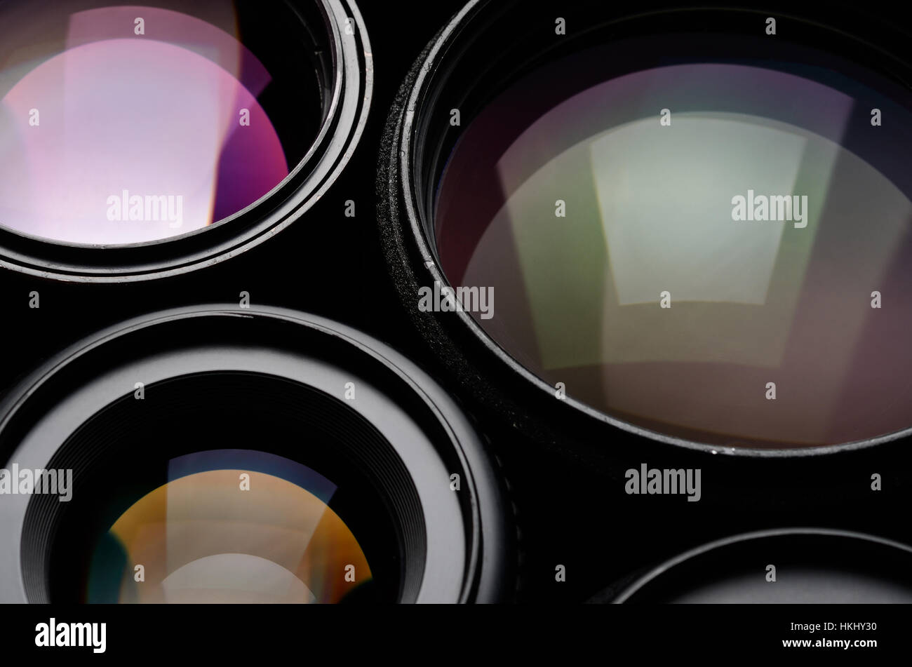 Set of black camera lens different sizes and colors macro shot Stock ...