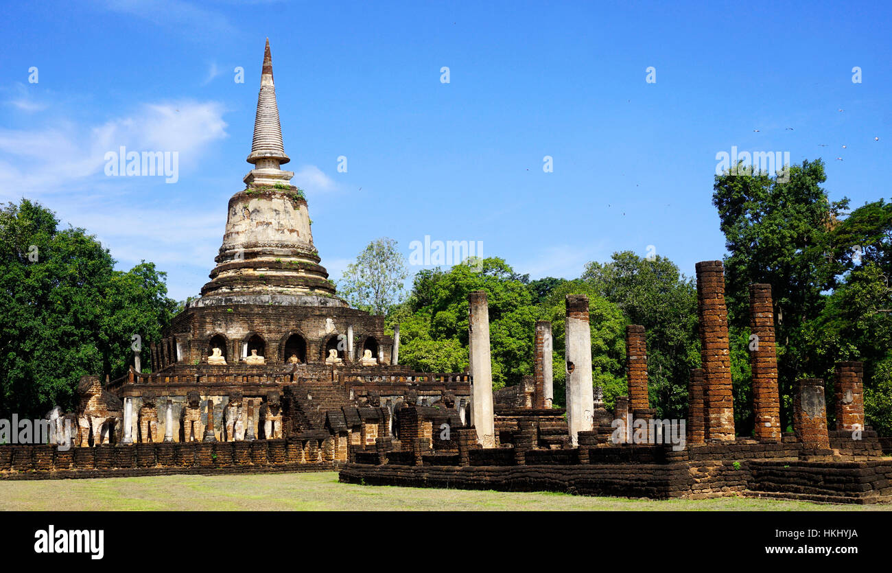 Historical Park Wat chang lom temple overall perspective in Sukhothai ...