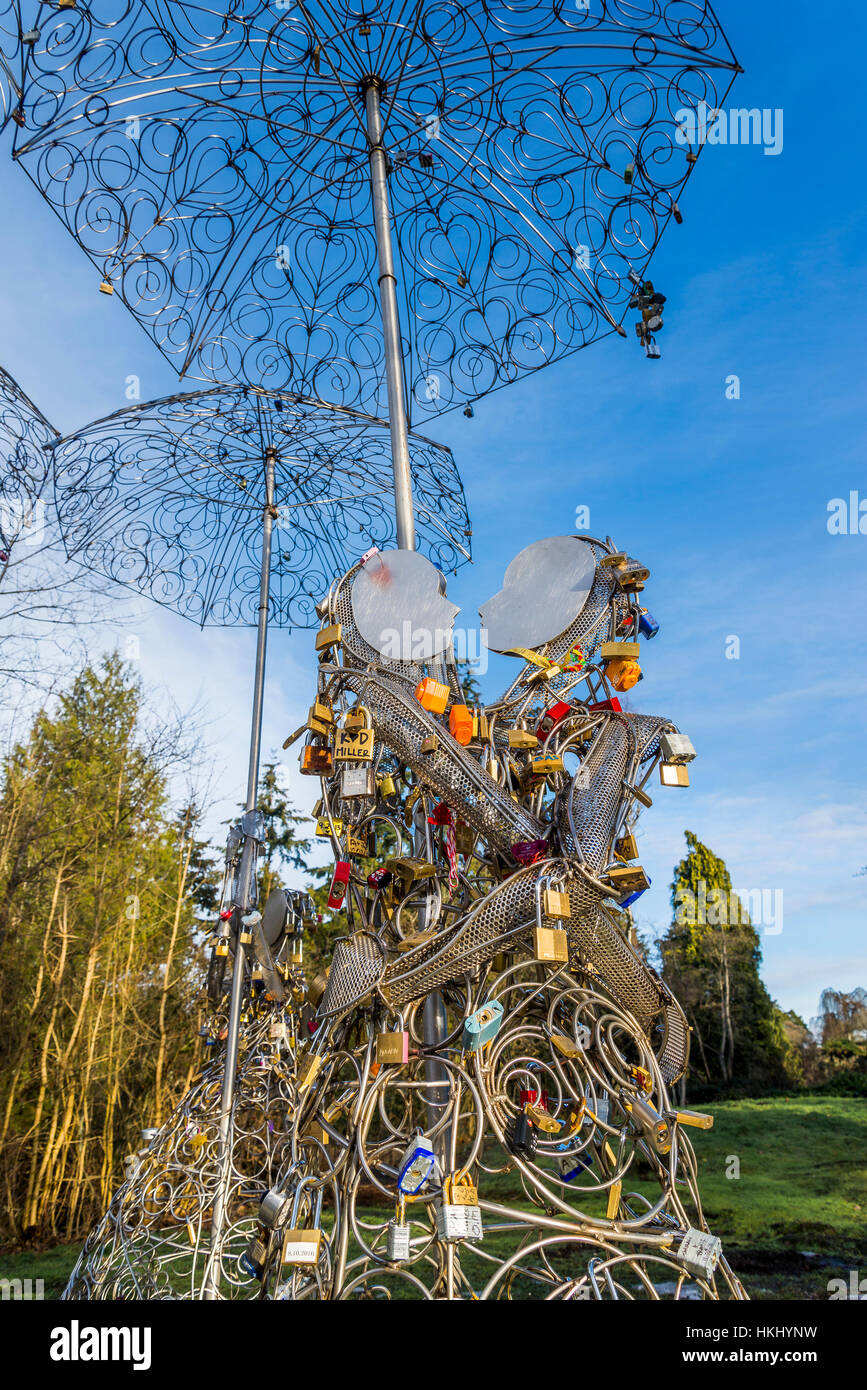 Lovers Locks sculpture called "Love in the Rain", Queen Elizabeth Park ...
