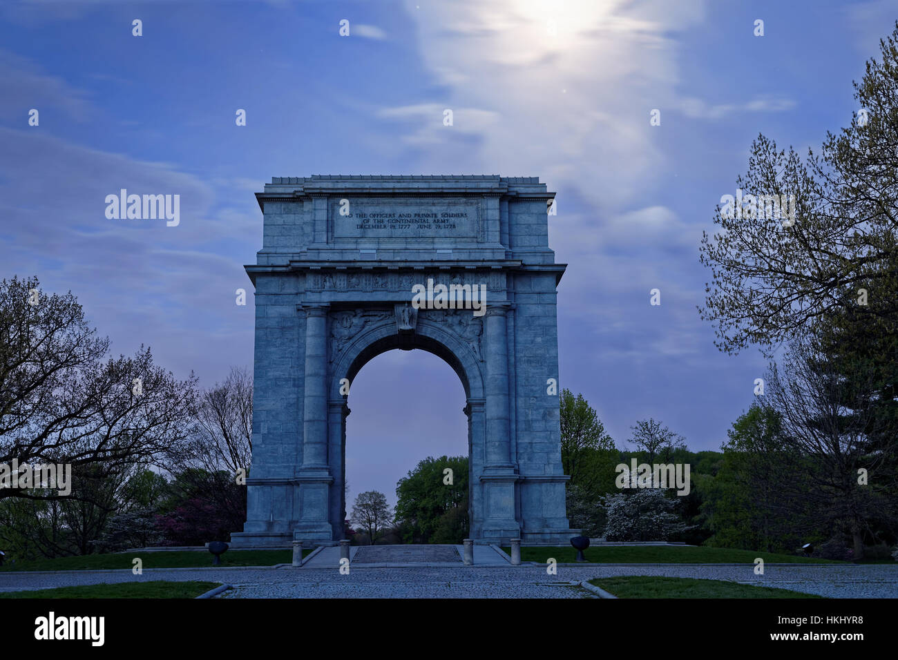 Springtime moonlight on the National Memorial Arch at Valley Forge ...