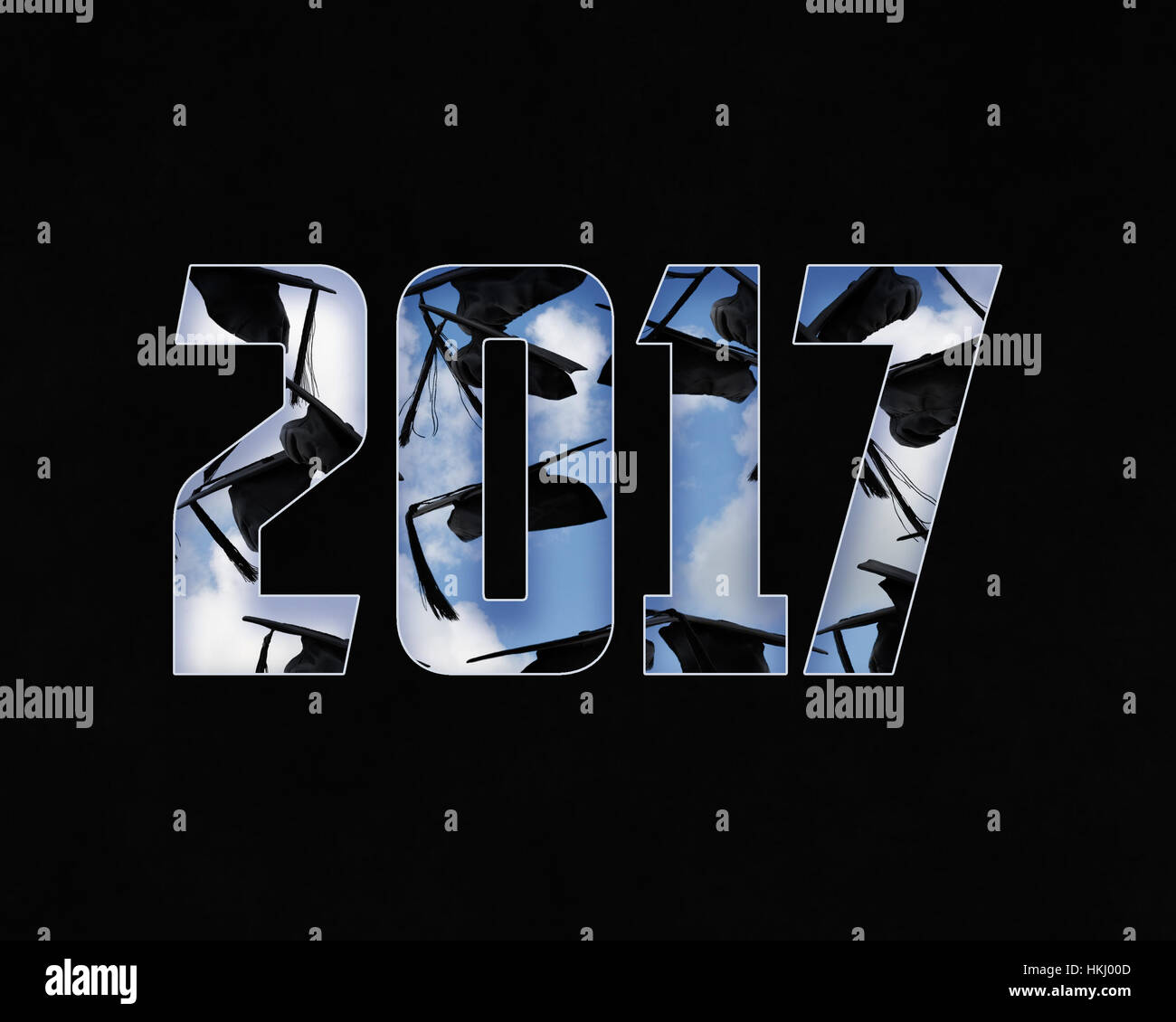 black graduation cap in sky for 2017 celebrstion Stock Photo - Alamy