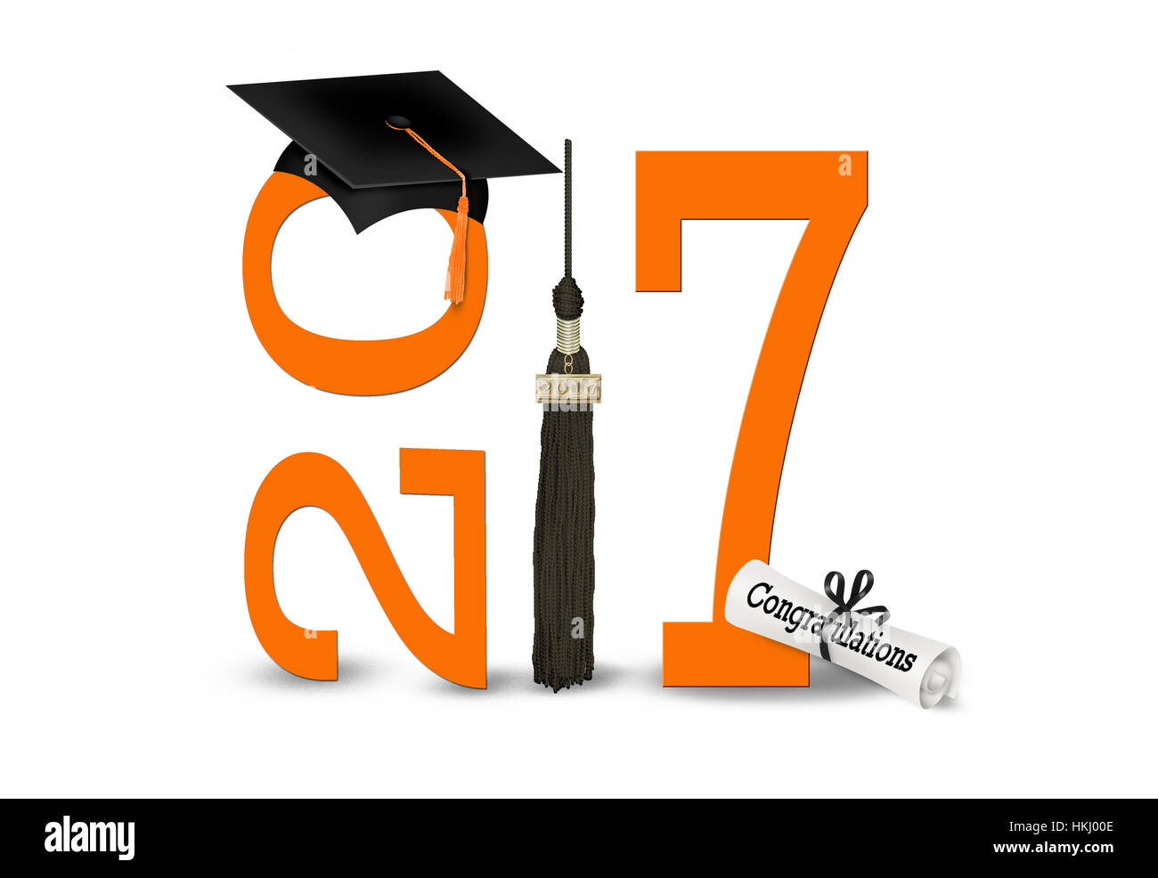 graduation 2017 with black cap and orange numbers Stock Photo - Alamy