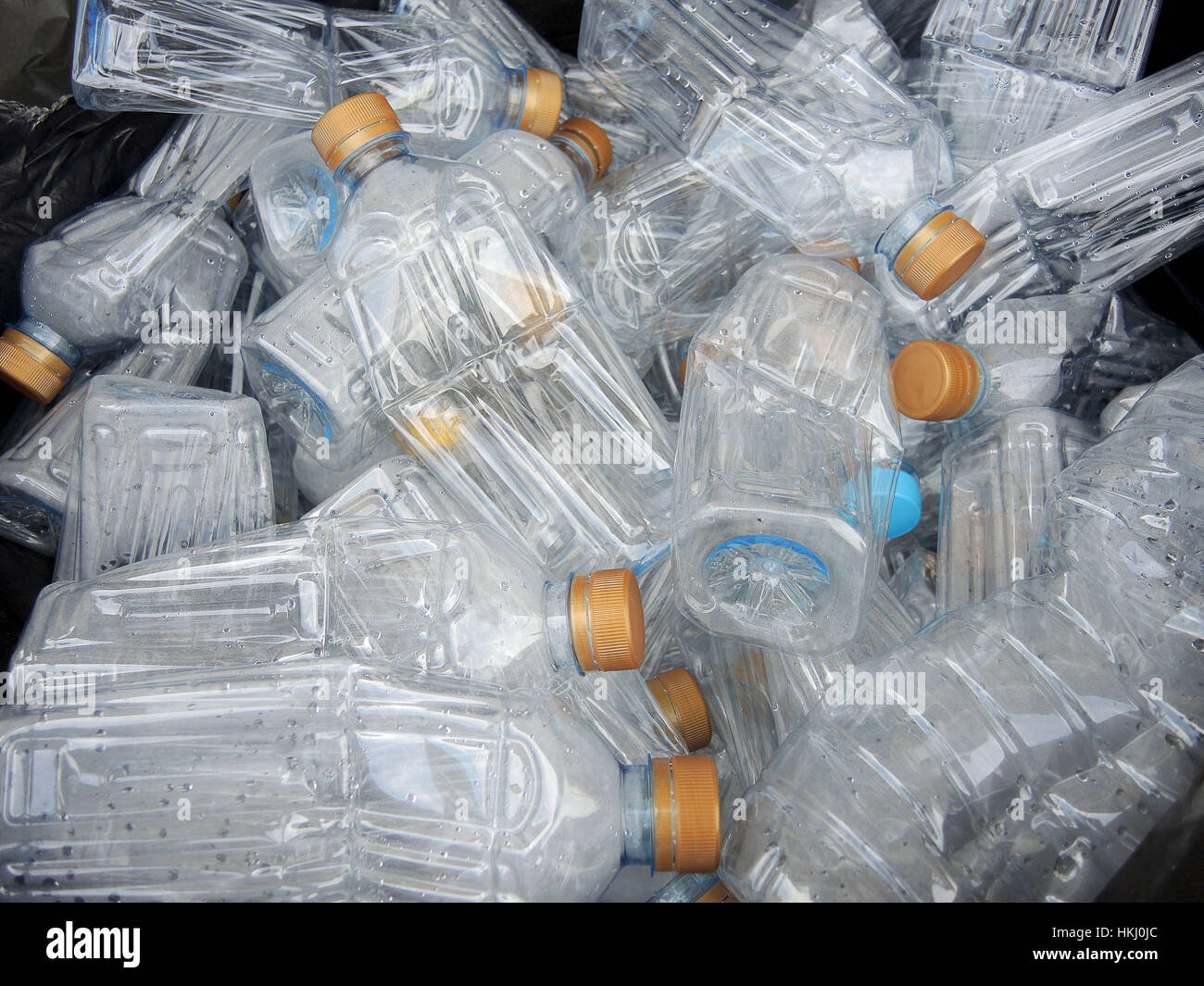 Recyclable garbage of plastic bottles in rubbish bin Stock Photo - Alamy