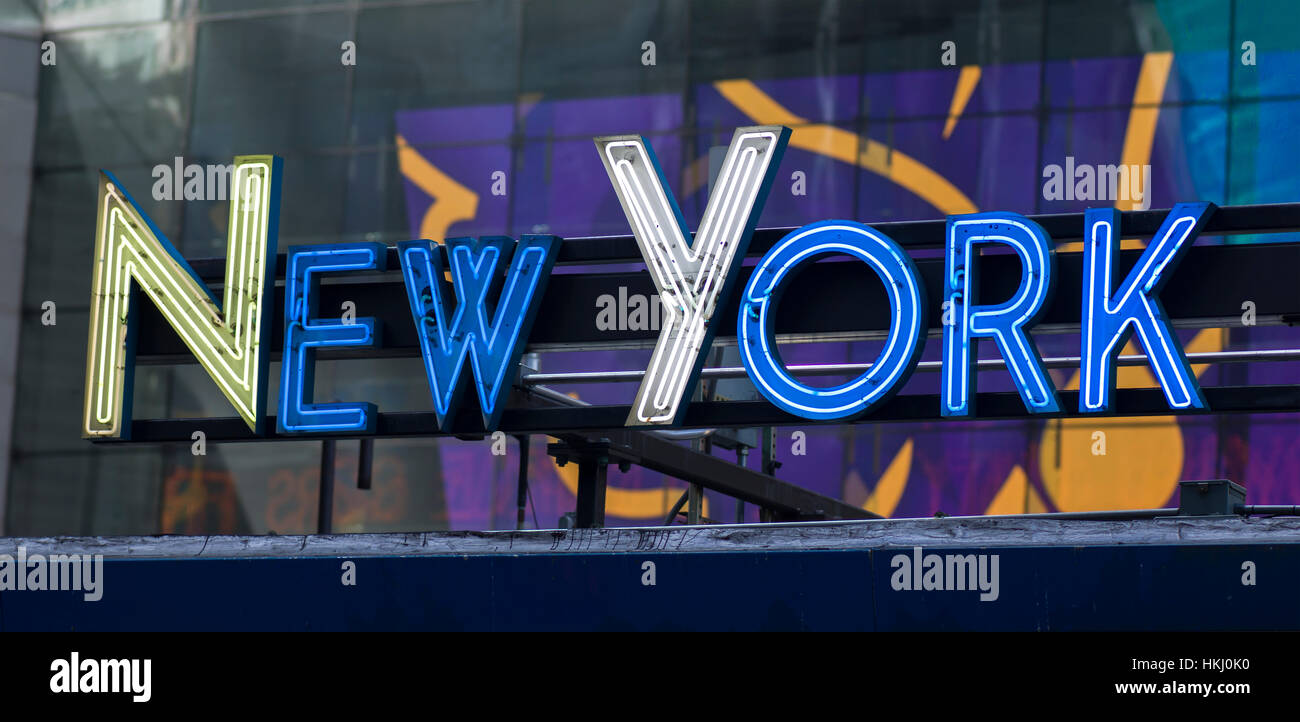 Neon sign for New York in Times Square; New York City, New York, United ...