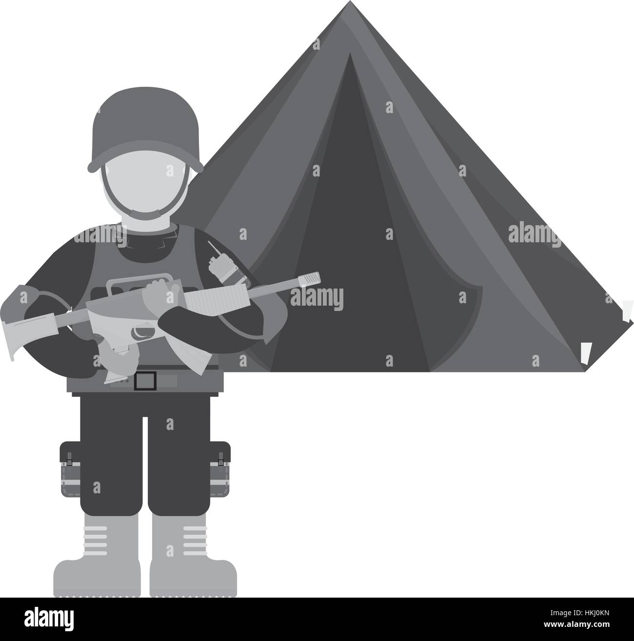 Military contour with his war team and his camp, vector illustration ...