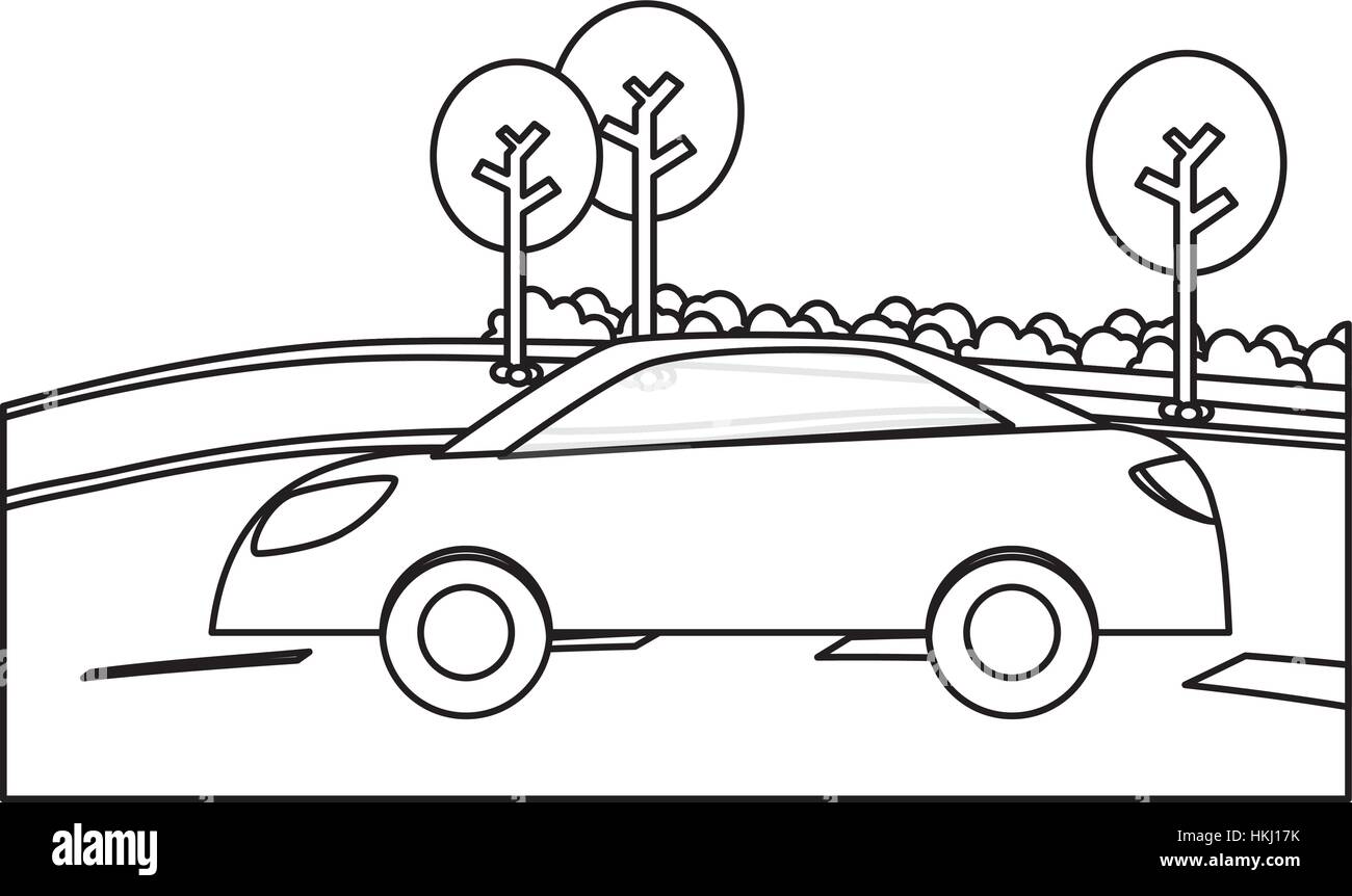 Figure car in the road with trees icon, vector illustration Stock ...