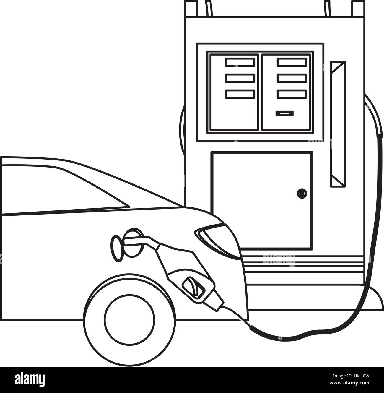 Silhouette gas station filling up fuel a car, vector illustration ...