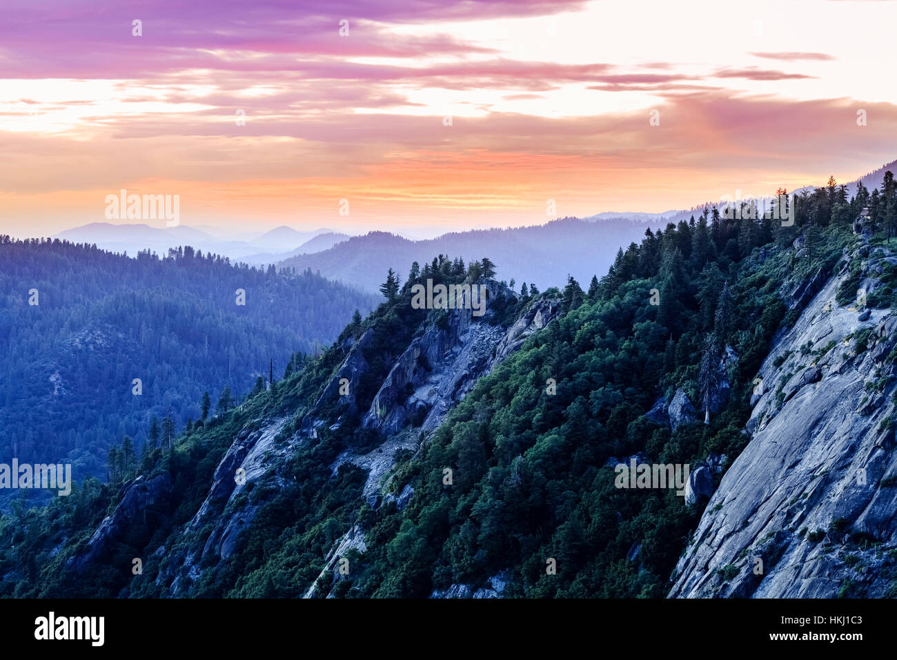 View from Moro Rock at dusk, Sequoia National Park; California, United ...