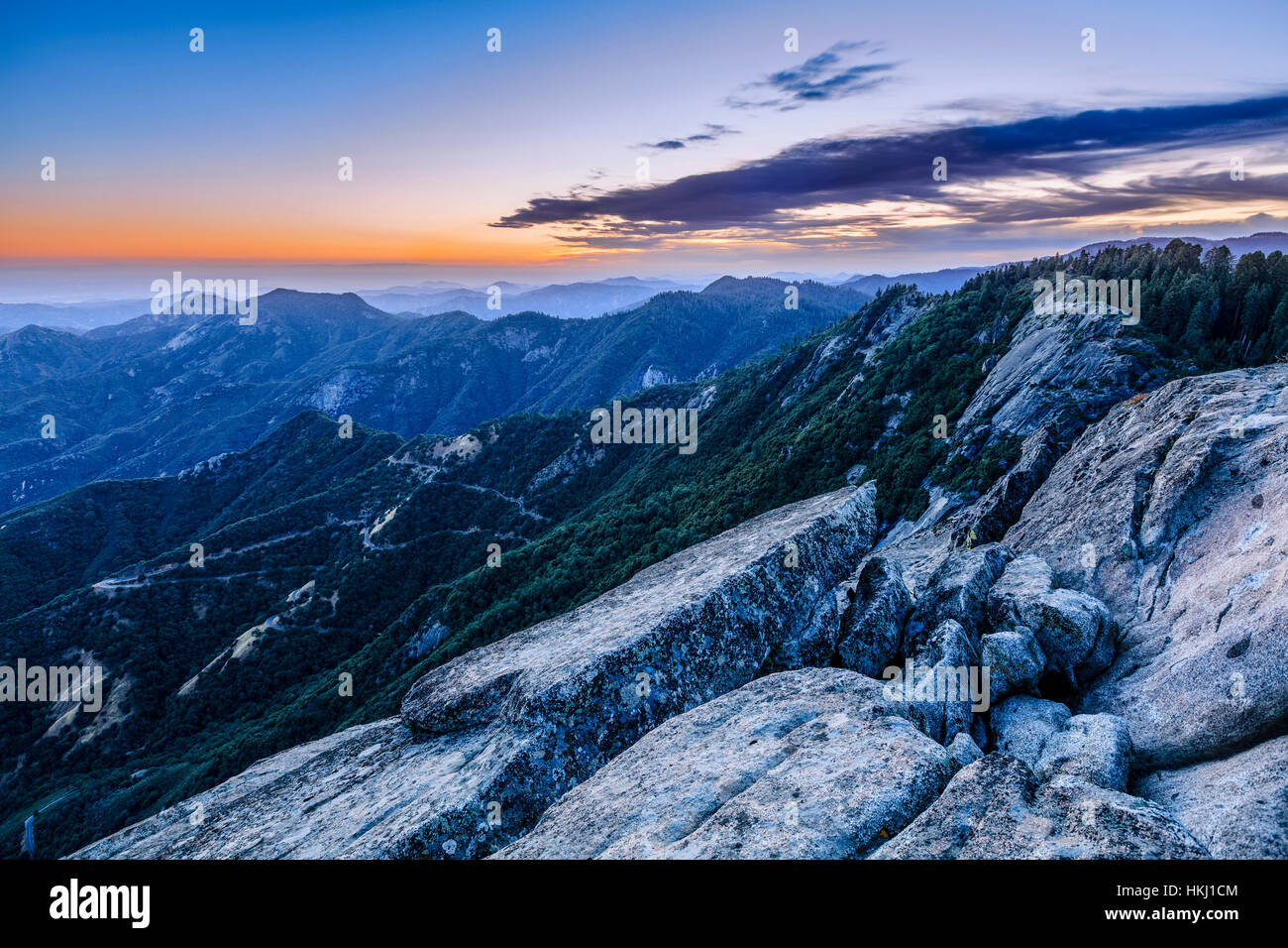 View from Moro Rock at dusk, Sequoia National Park; California, United ...