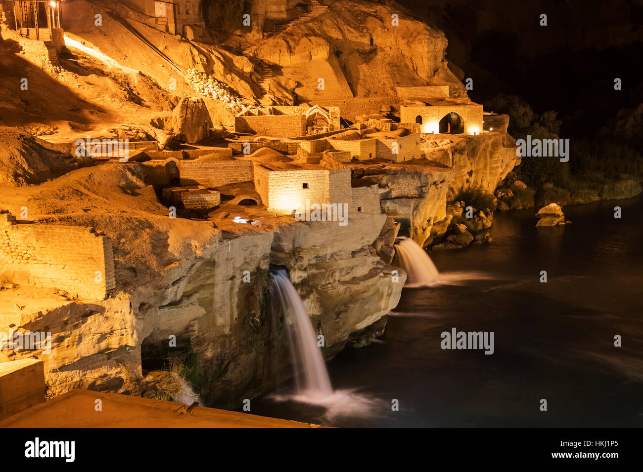 Shushtar historical hydraulic system at nighttime; Shushtar, Khuzestan ...