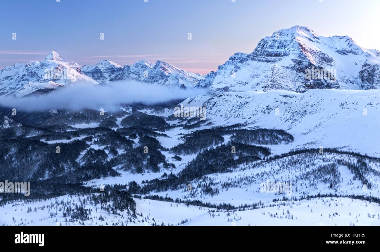 Winter Alpenglow Sunset Dramatic View. Scenic Aerial Forest Valley ...