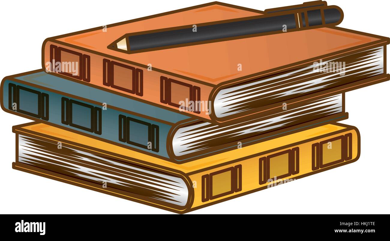 color three notebooks with a pen on top image, vector illustration ...