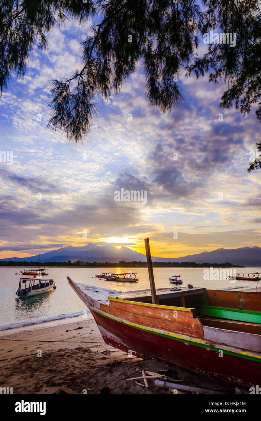 Sunrise in Gili Trawangan, an island located in between Bali and Lombok ...