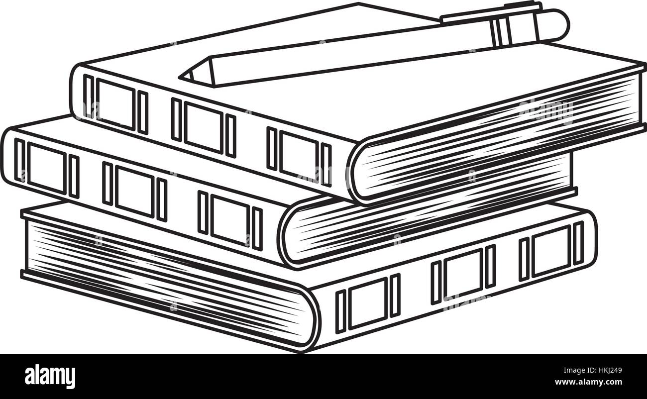 Figure three notebooks with a pen on top image, vector illustration ...
