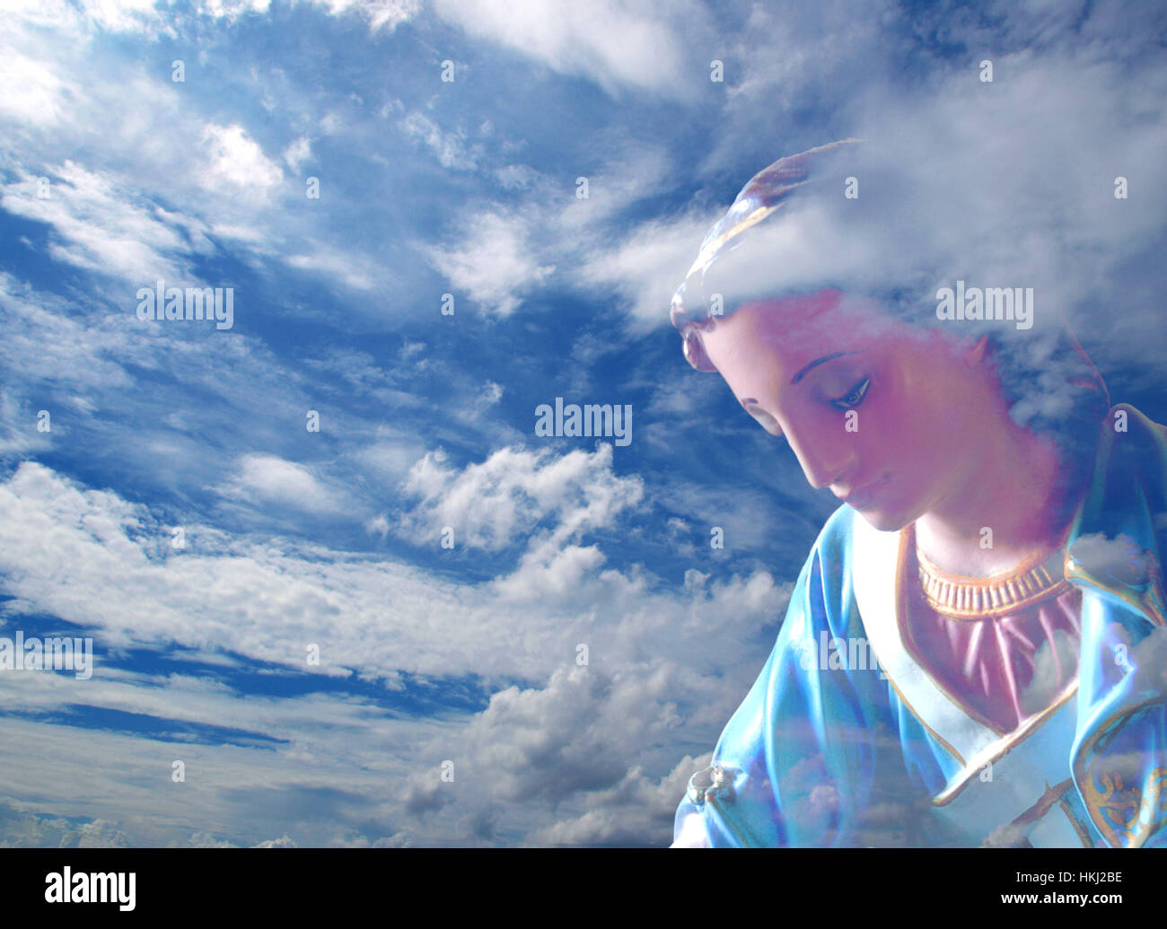 Jesus Christ in blue sky with clouds, resurrection, easter Stock Photo ...