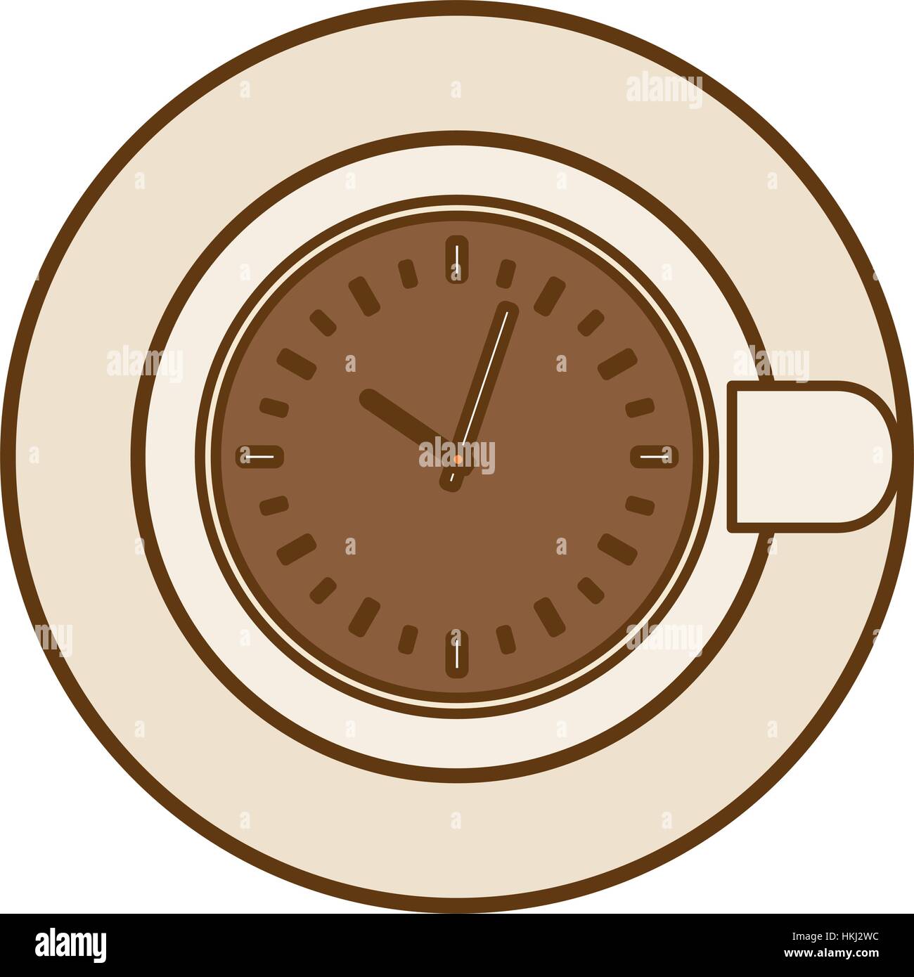 Brown plate with a chocolate clock inside, vector illustration icon ...