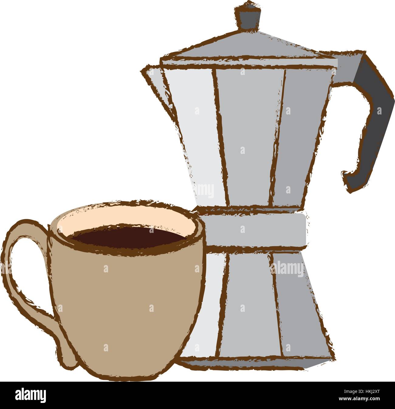 Silver moka pot with coffee cup, vector illustration image Stock Vector ...