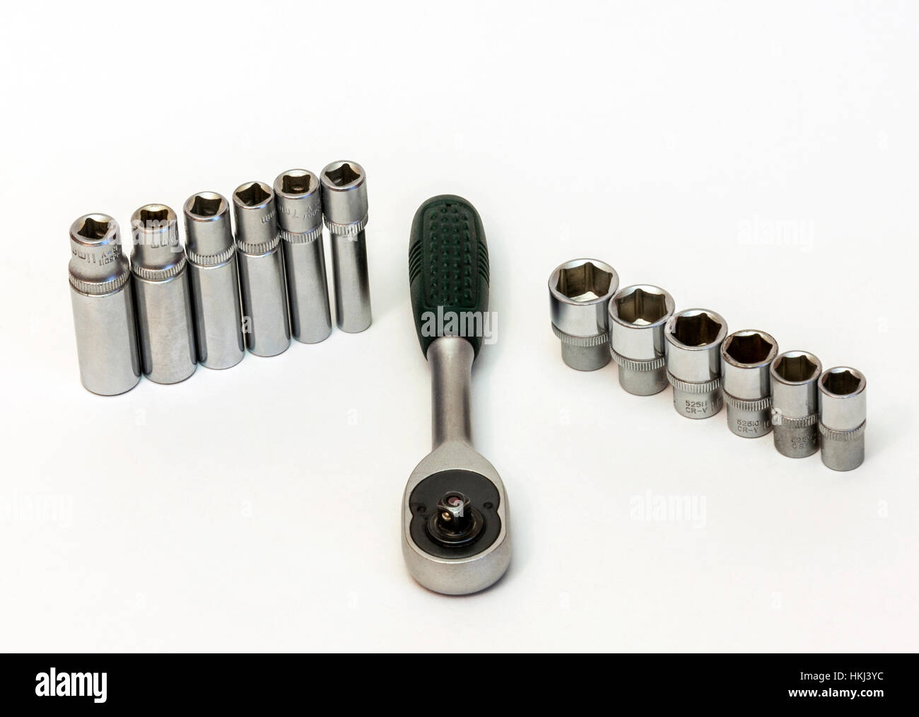 On a white background is Ratchet wrench and union head short and long ...