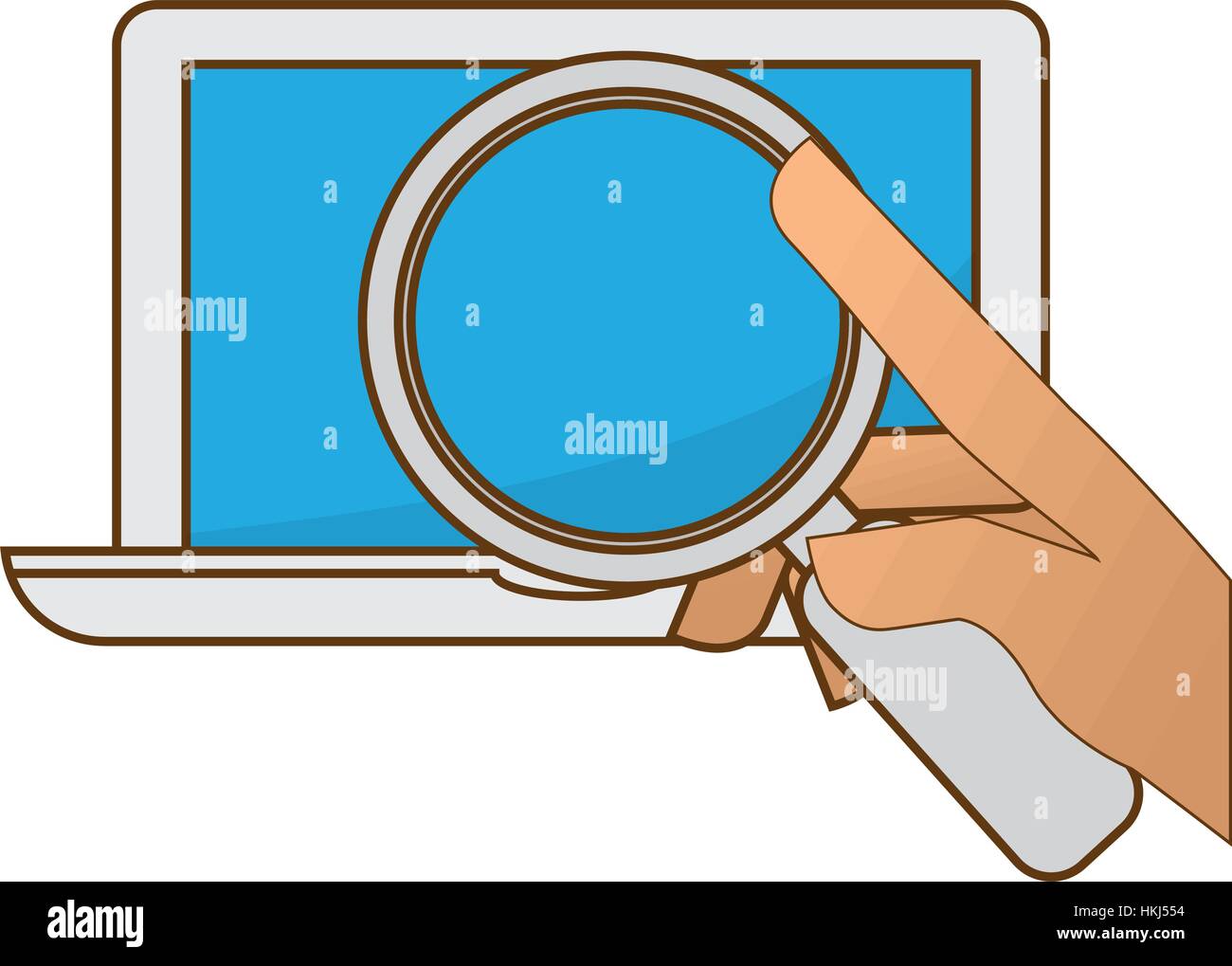 magnifying glass examining computer frontview icon image vector ...