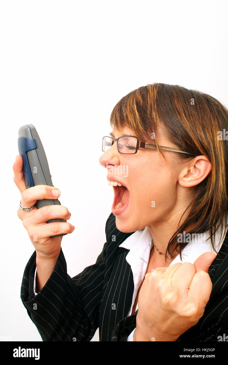 Young business woman shout at mobile Stock Photo - Alamy