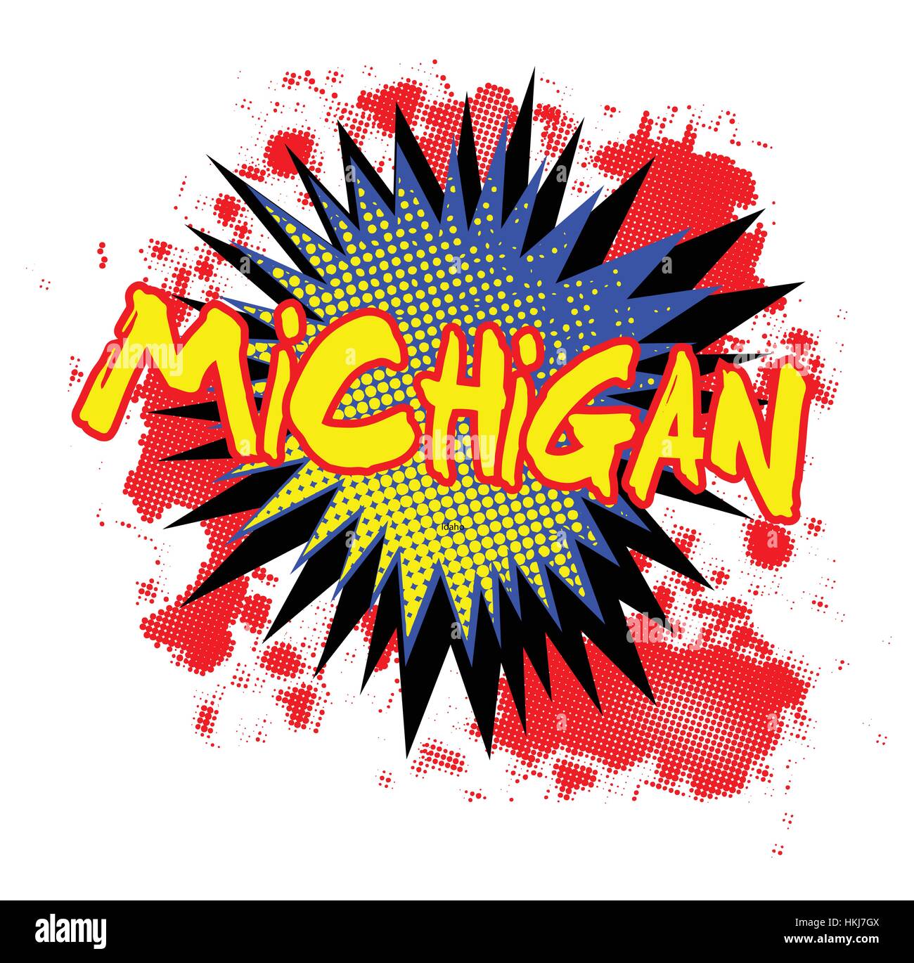 A comic cartoon style Michigan exclamation explosion over a white ...