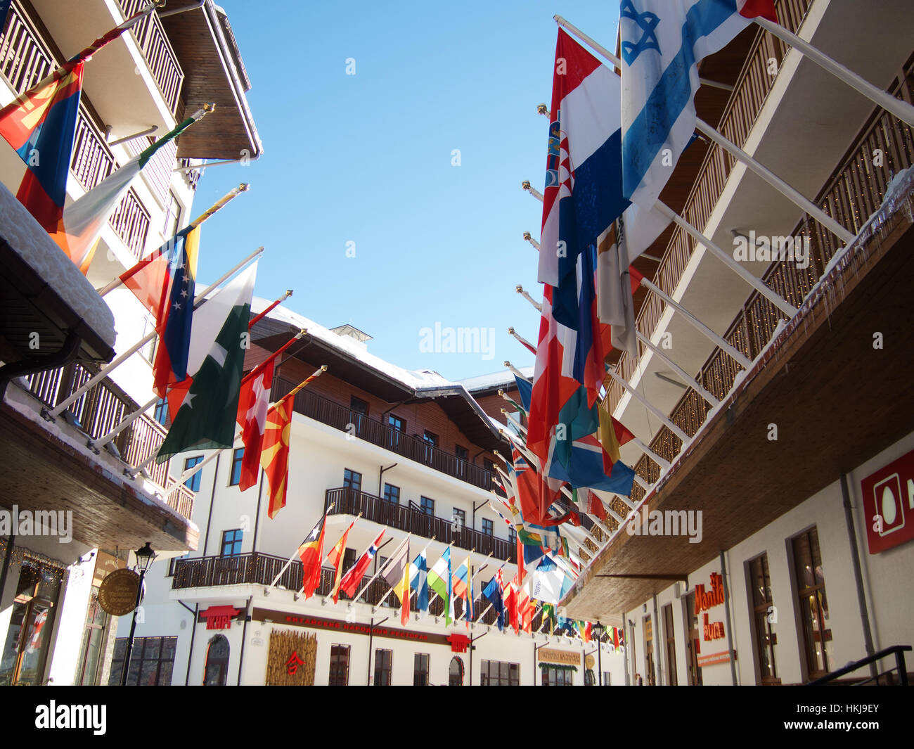 SOCHI, RUSSIA - JANUARY 23, 2017: Street with flags of the world and ...