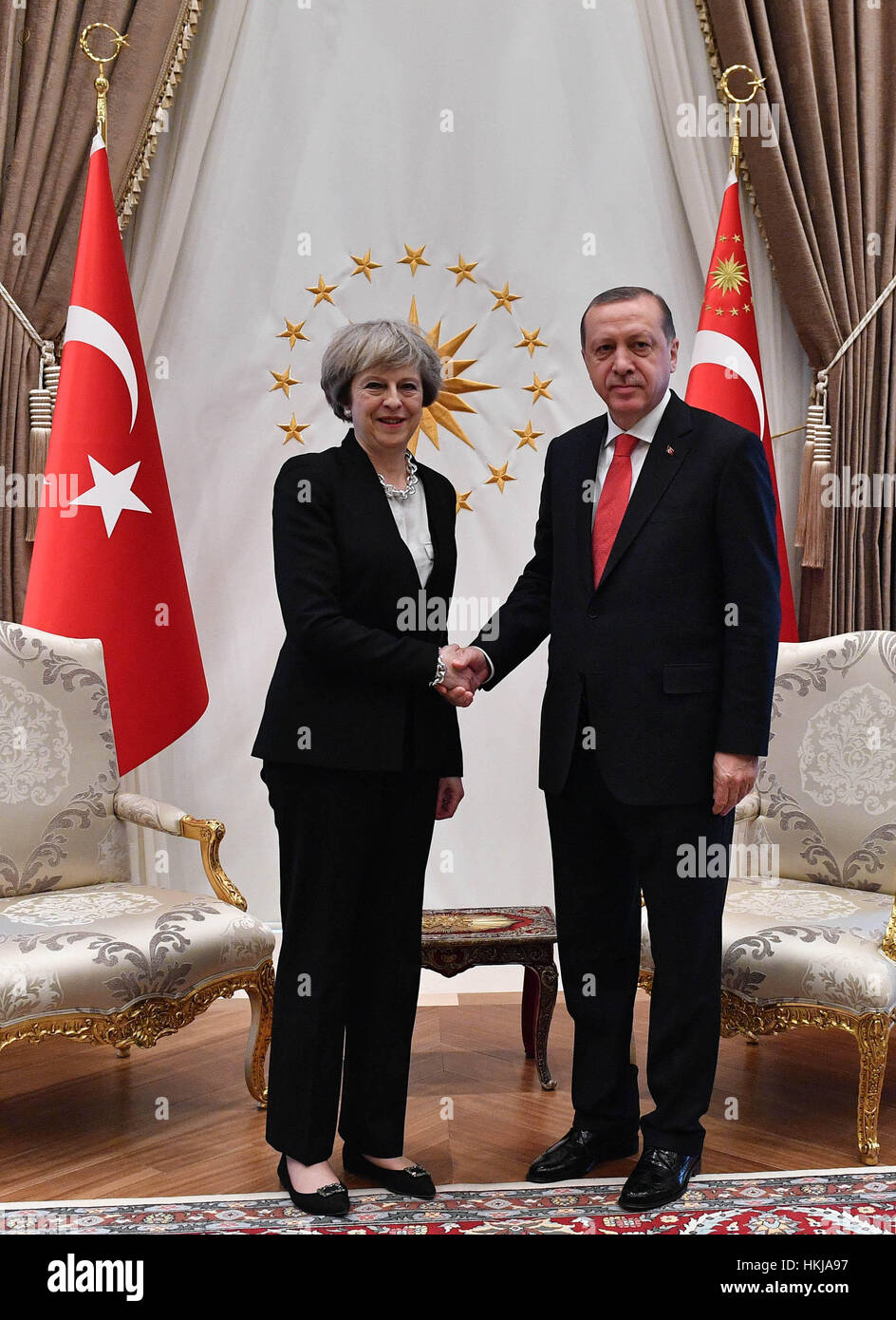 Prime Minister Theresa May shakes hand with the President of Turkey ...