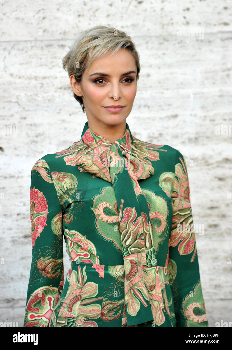 Elena Cucci, wearing a Gucci dress, at the photocall for 'Mister Felicità' in Rome, Italy ...