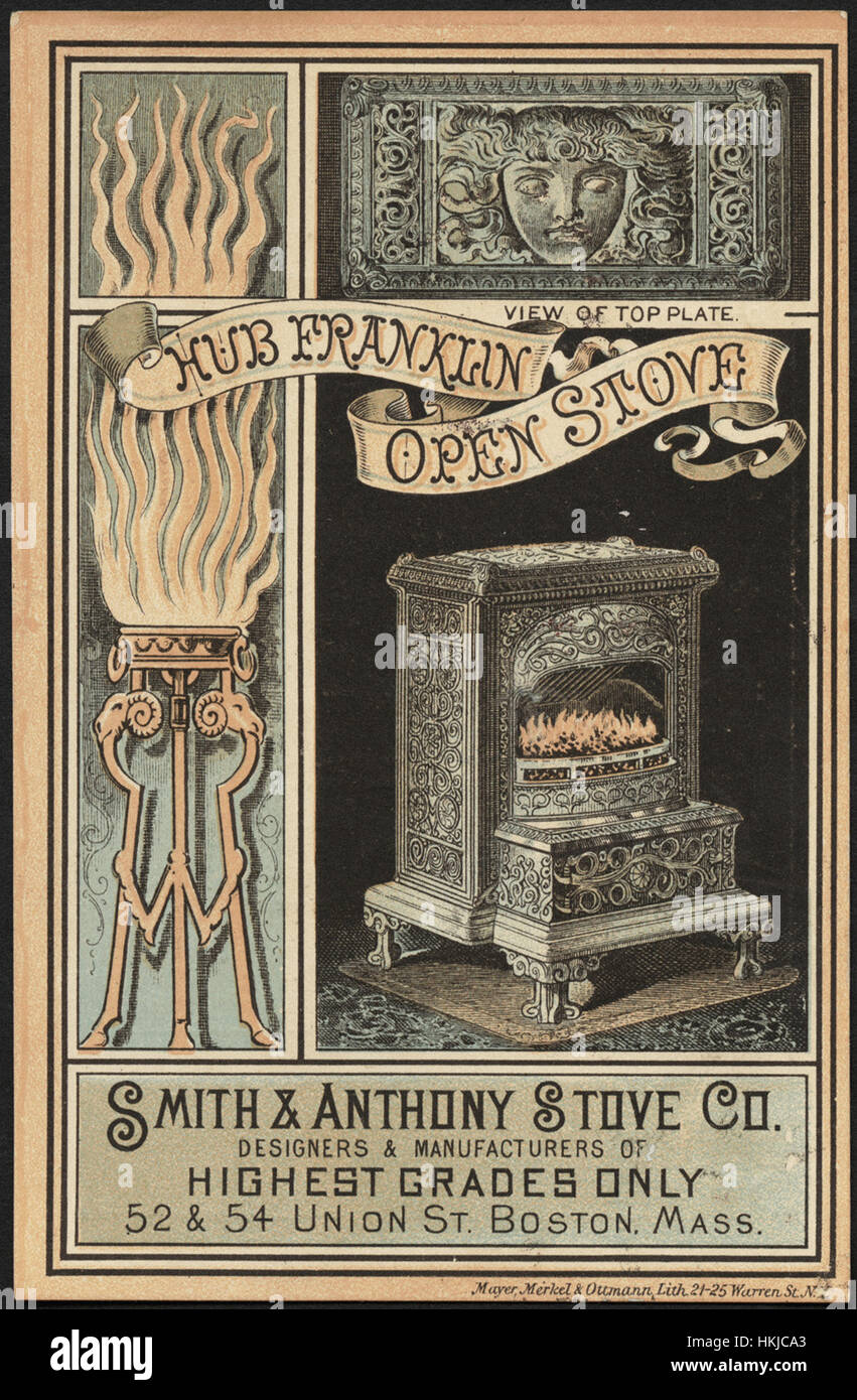 Hub Franklin Open Stove - view of top plate (front Stock Photo - Alamy
