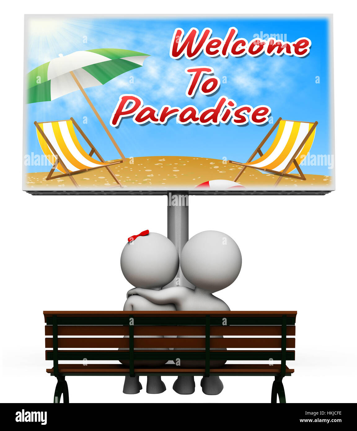 Welcome To Paradise Sign Represents Idyllic Holiday And Beaches 3d ...