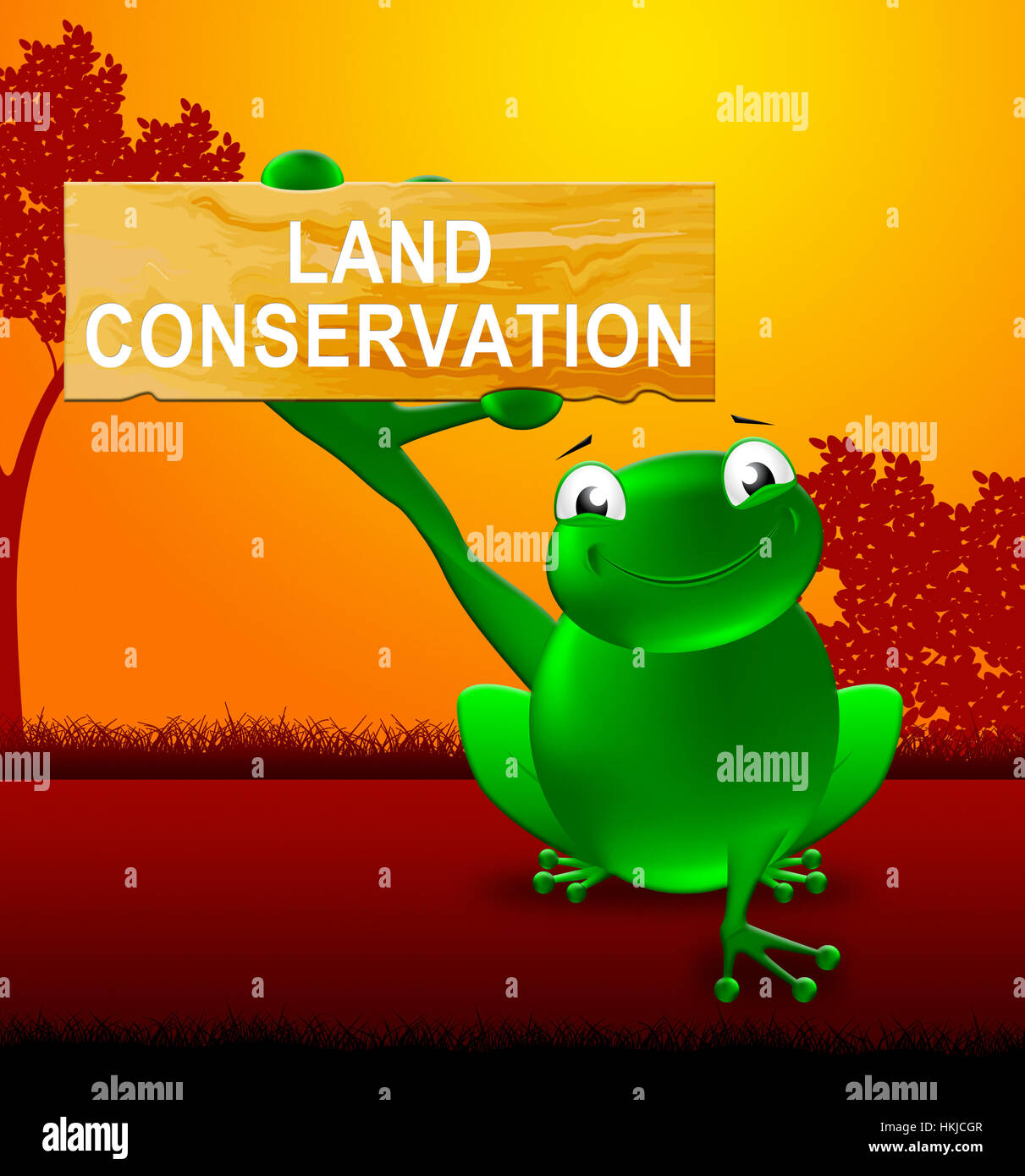 Frog With Land Conservation Sign Shows Natural Preservation 3d ...