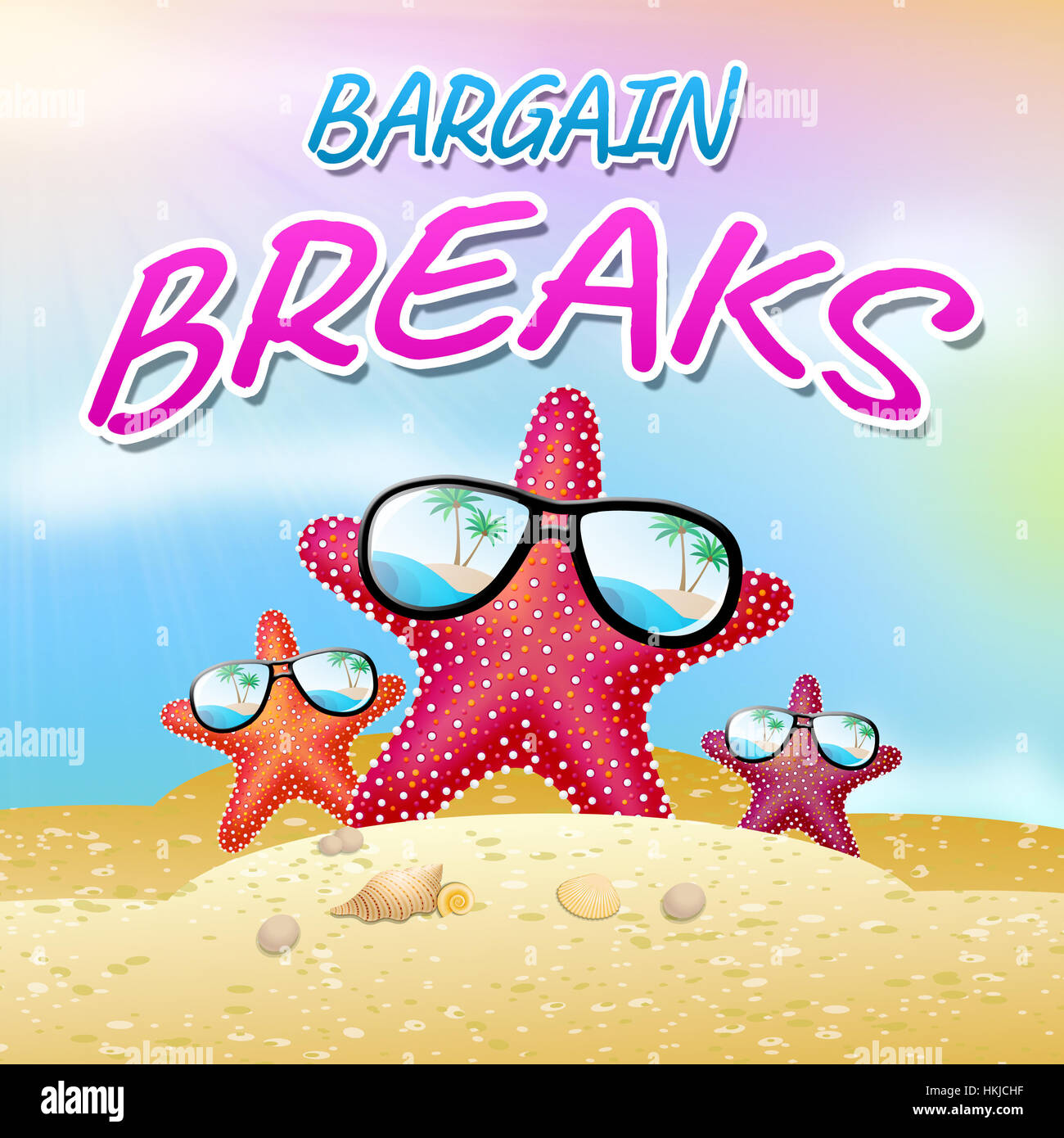 Bargain Breaks Beach Starfish Shows Short Holiday 3d Illustration Stock ...