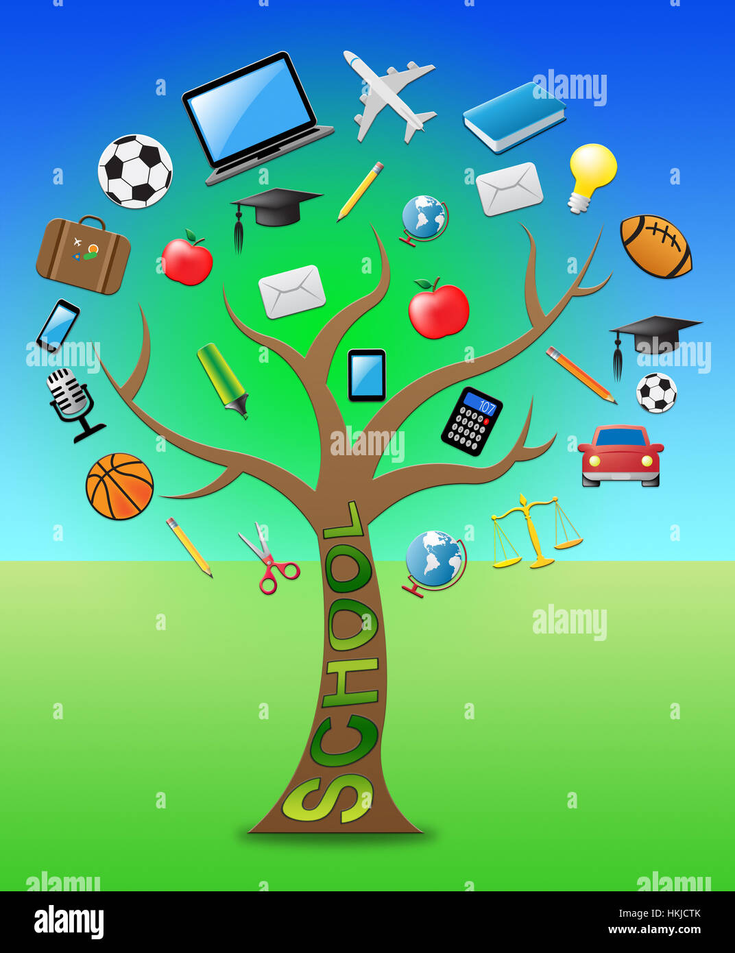 School Tree With Icons Represents Learning Educated 3d Illustration ...