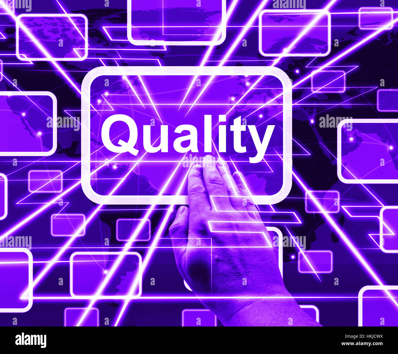 Quality Button On Screen Representing Excellent Service Or Product 3d ...