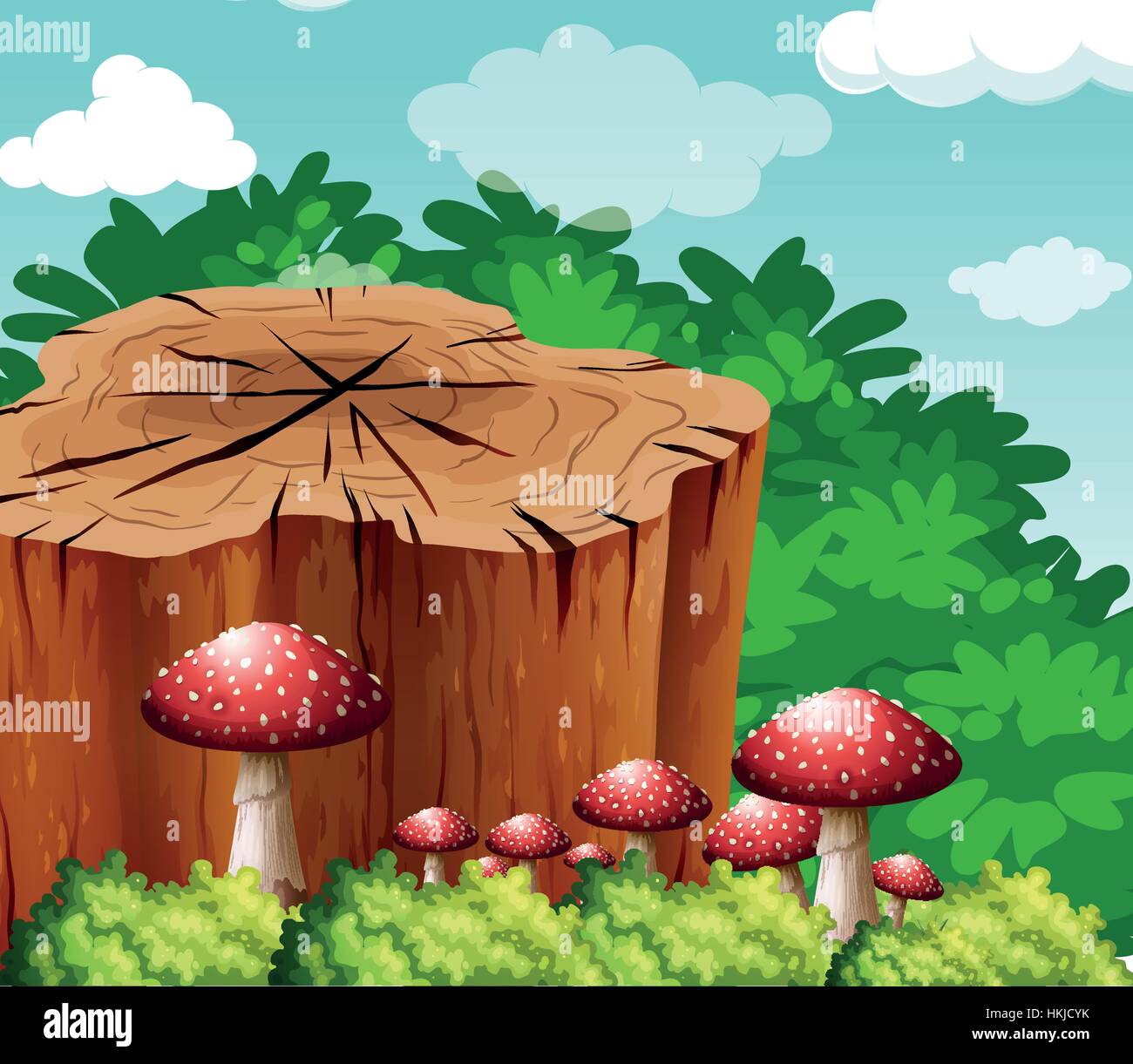 Scene with log and mushroom in garden illustration Stock Vector Image ...