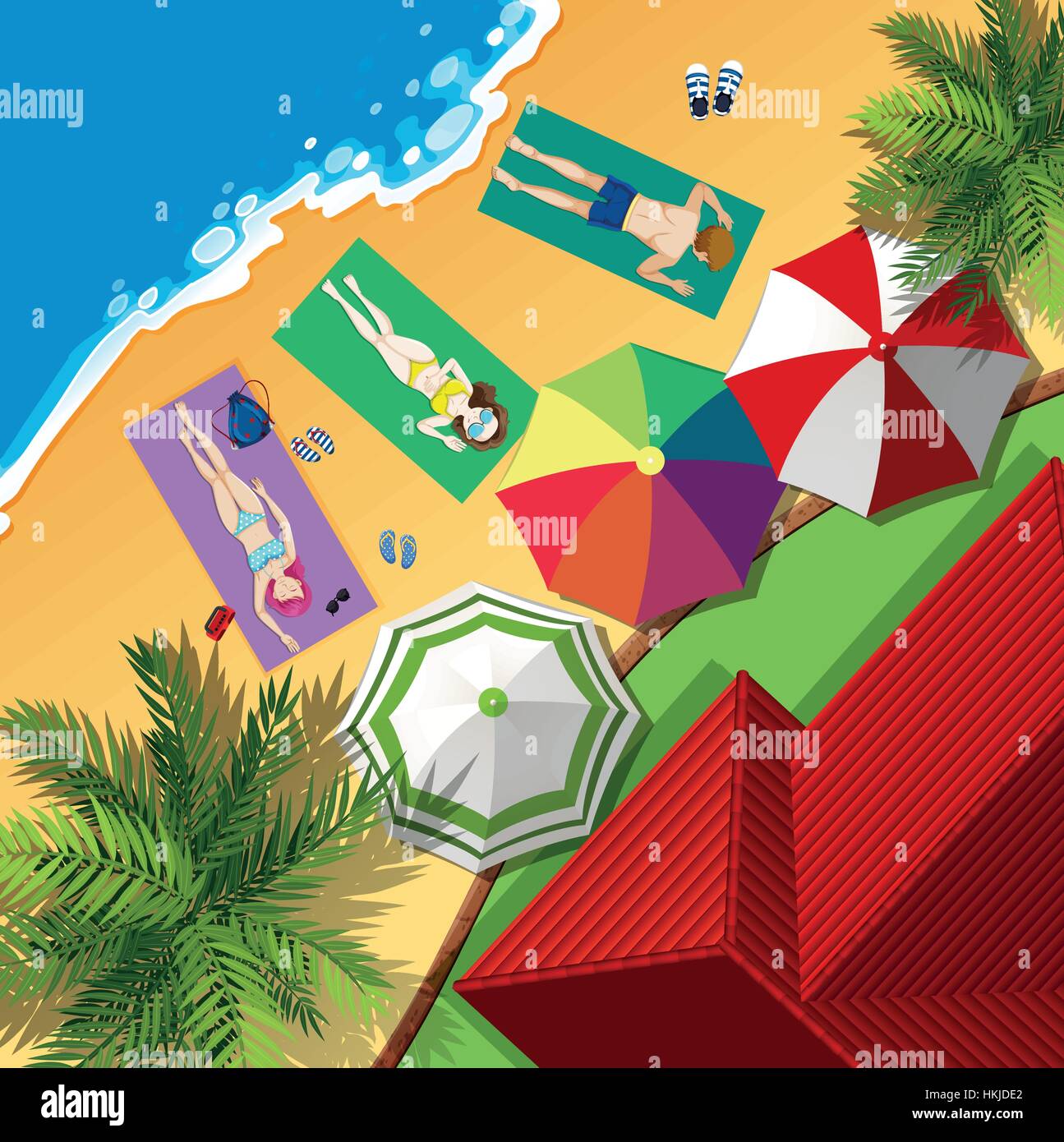 Beach scene with people sunbathing illustration Stock Vector Image ...