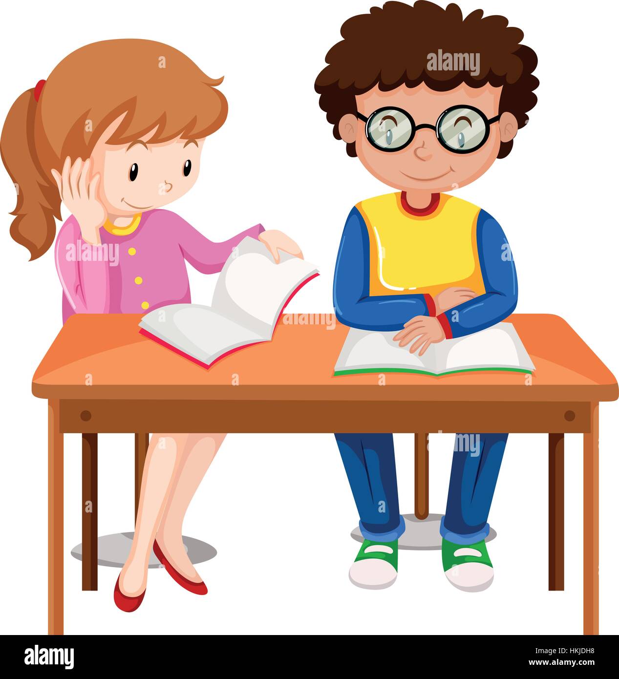 Two Kids Working Together Clipart