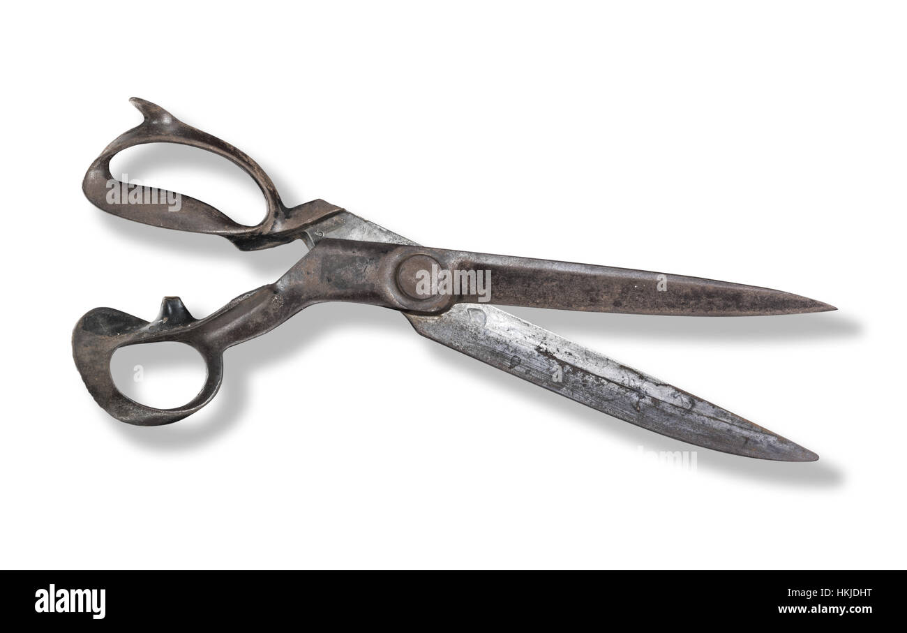Old Drapers Scissors isolated on white background with shadow Stock ...