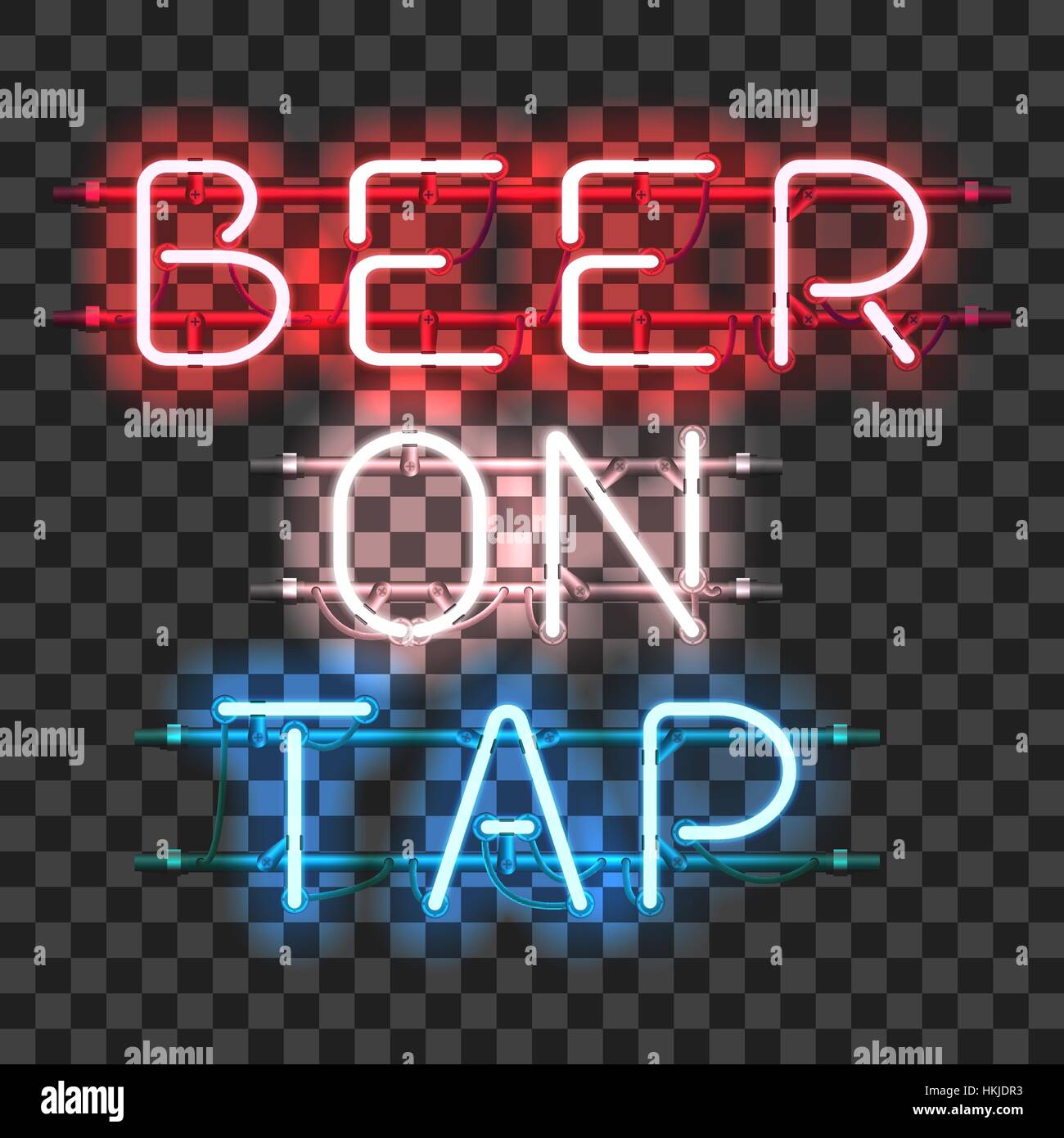 Glowing neon bar sign BEER ON TAP isolated on transparent background ...