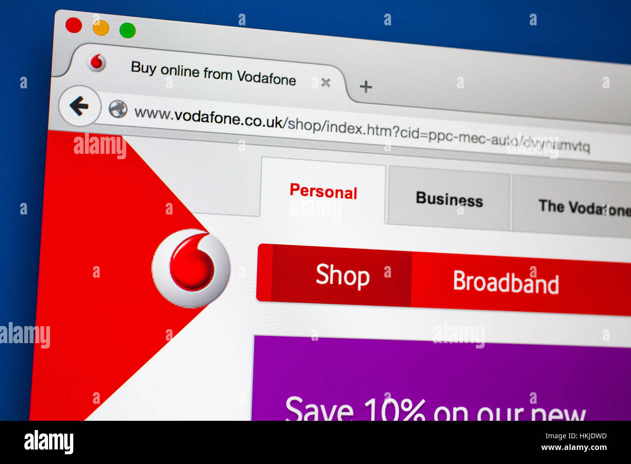 LONDON, UK - OCTOBER 21ST 2015: The homepage of the official Vodaphone ...