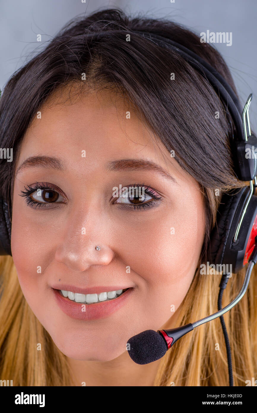 Beautiful business woman with headset. Call center. Customer support ...