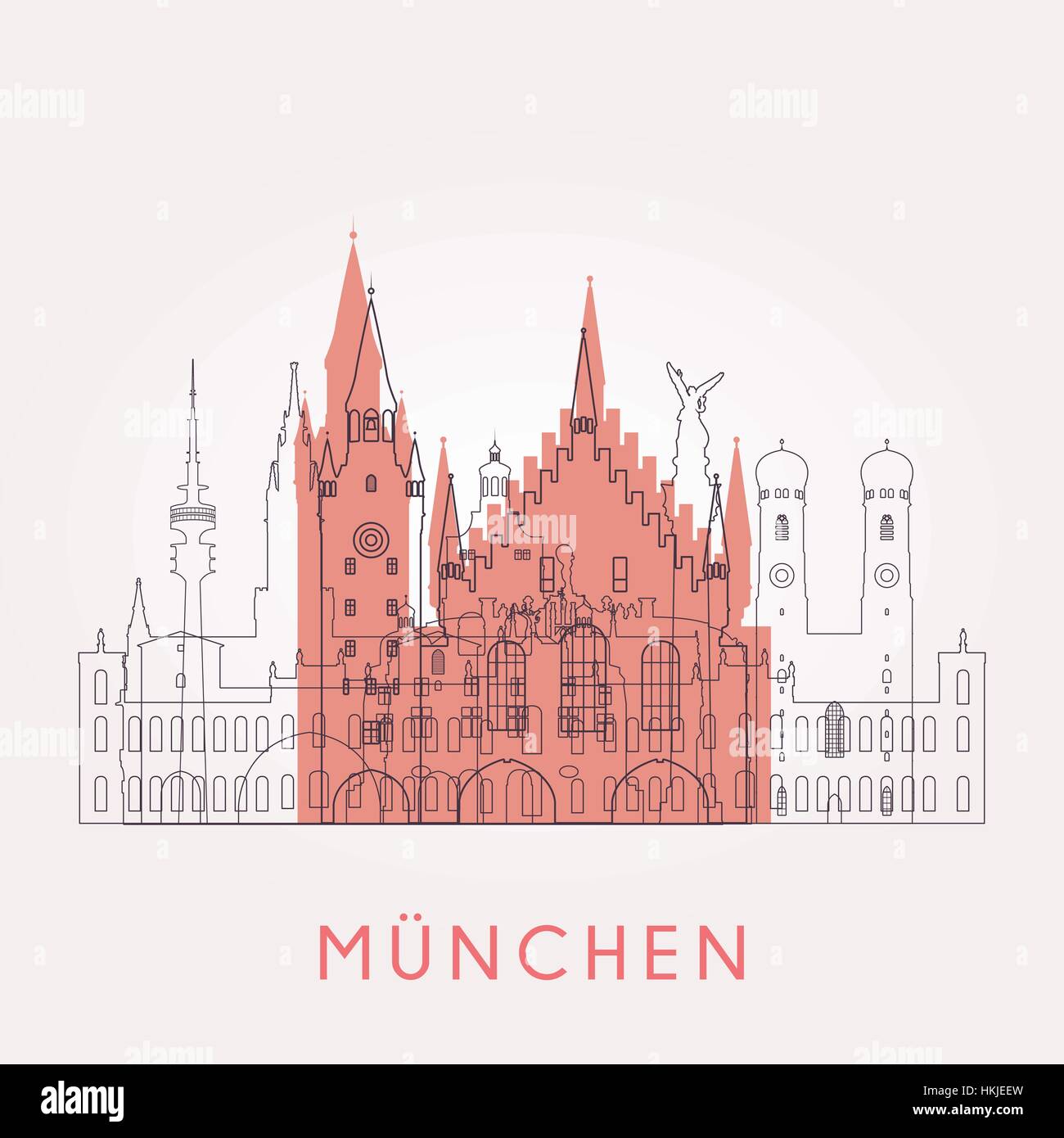 Outline Munich vintage skyline with landmarks. Vector illustration ...