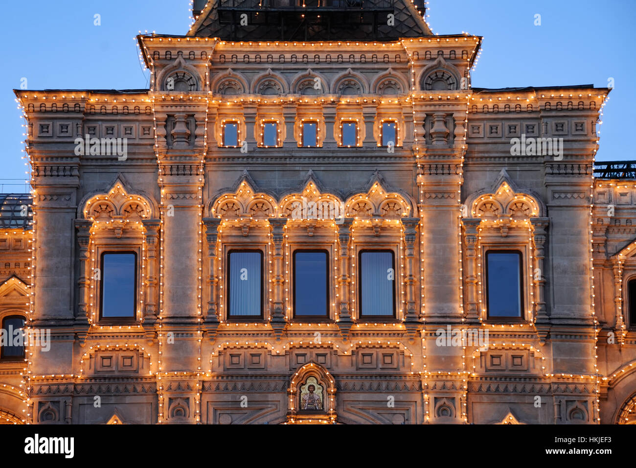 = Illuminated Windows of GUM in Neo-Russian Style = The eastern side of ...
